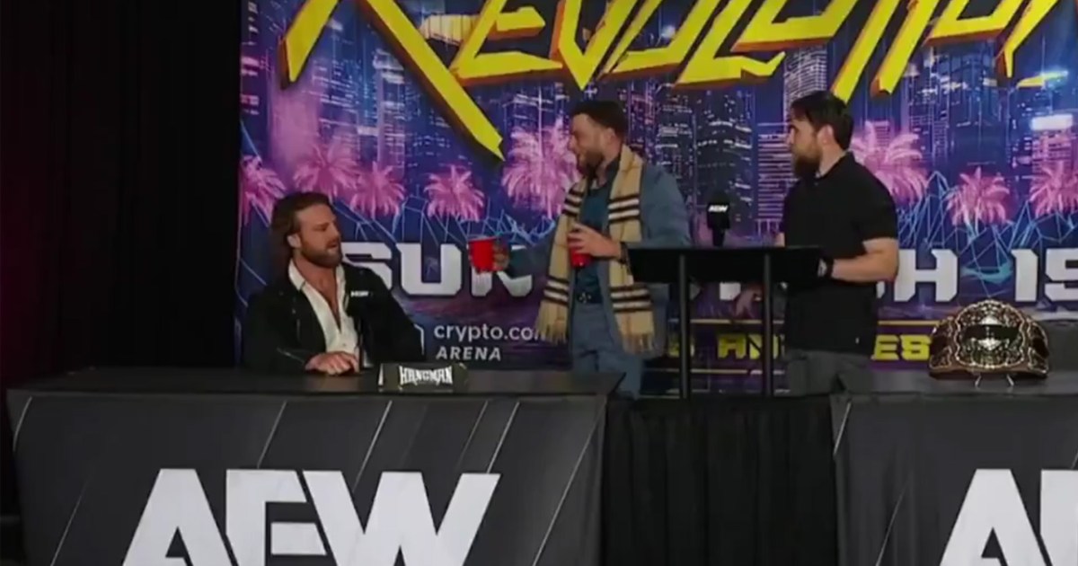 MJF Throws Beer At Hangman Page At AEW Revolution Press Conference